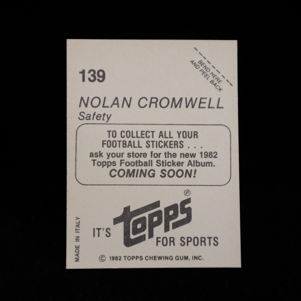 1982 Nolan Cromwell Los Angeles Rams "Coming Soon" Topps Foil Sticker ...