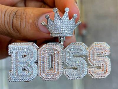 4.20Ct Round Cut Simulated Diamond BOSS Pendant 2' White Gold Plated ...