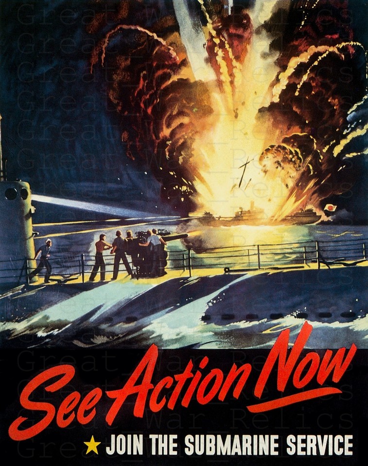 American Recruiting Propaganda Poster - Join The Submarine Service, WW2 ...