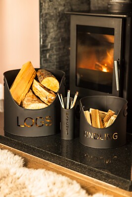 Log Bucket Fireside Accessories Kindling Wood Storage Scuttle Home ...