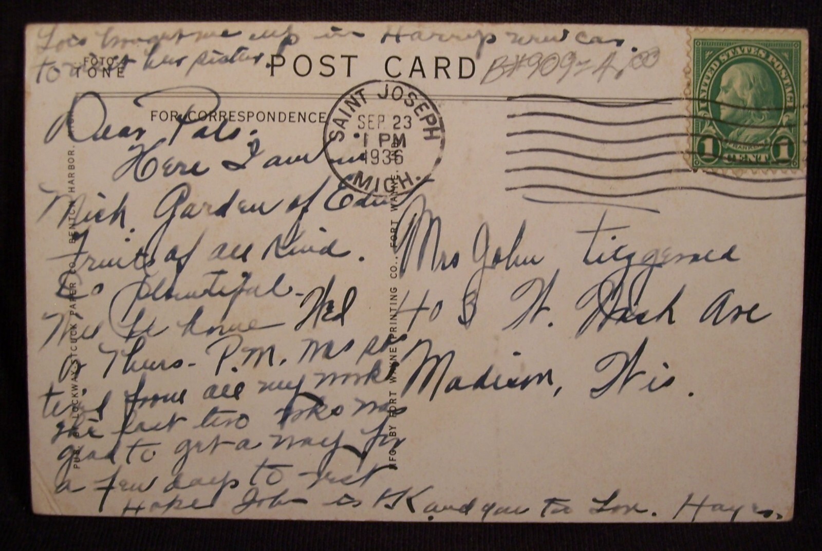 MI St. Joseph Harbor and Pier from Roof of the Whitcomb Hotel 1936 ...