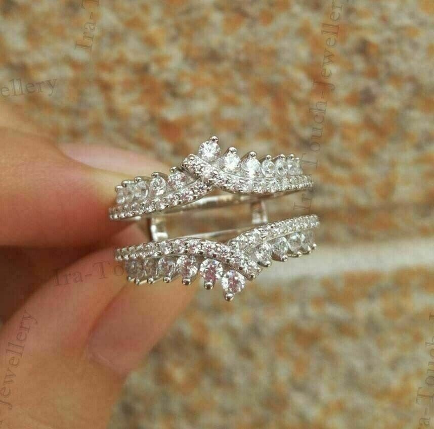 2ct Lab-Created Diamond Wedding Enhancer Wrap Guard Ring 14k White Gold ...