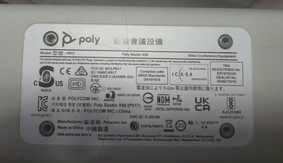 Polycom Poly Studio X50 P017 Conferencing Video Bar | eBay