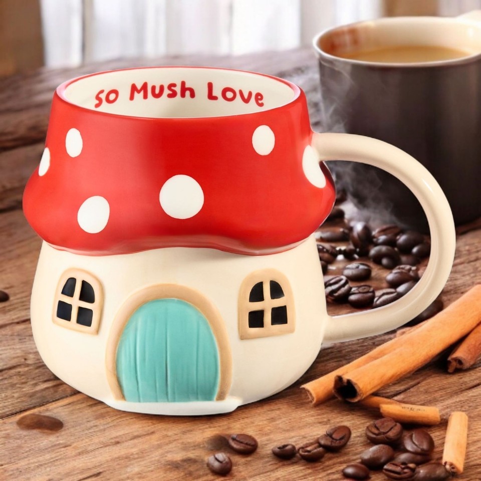 'So Mush Love' Mainstays Mushroom House Earthenware 17oz Red & Beige ...