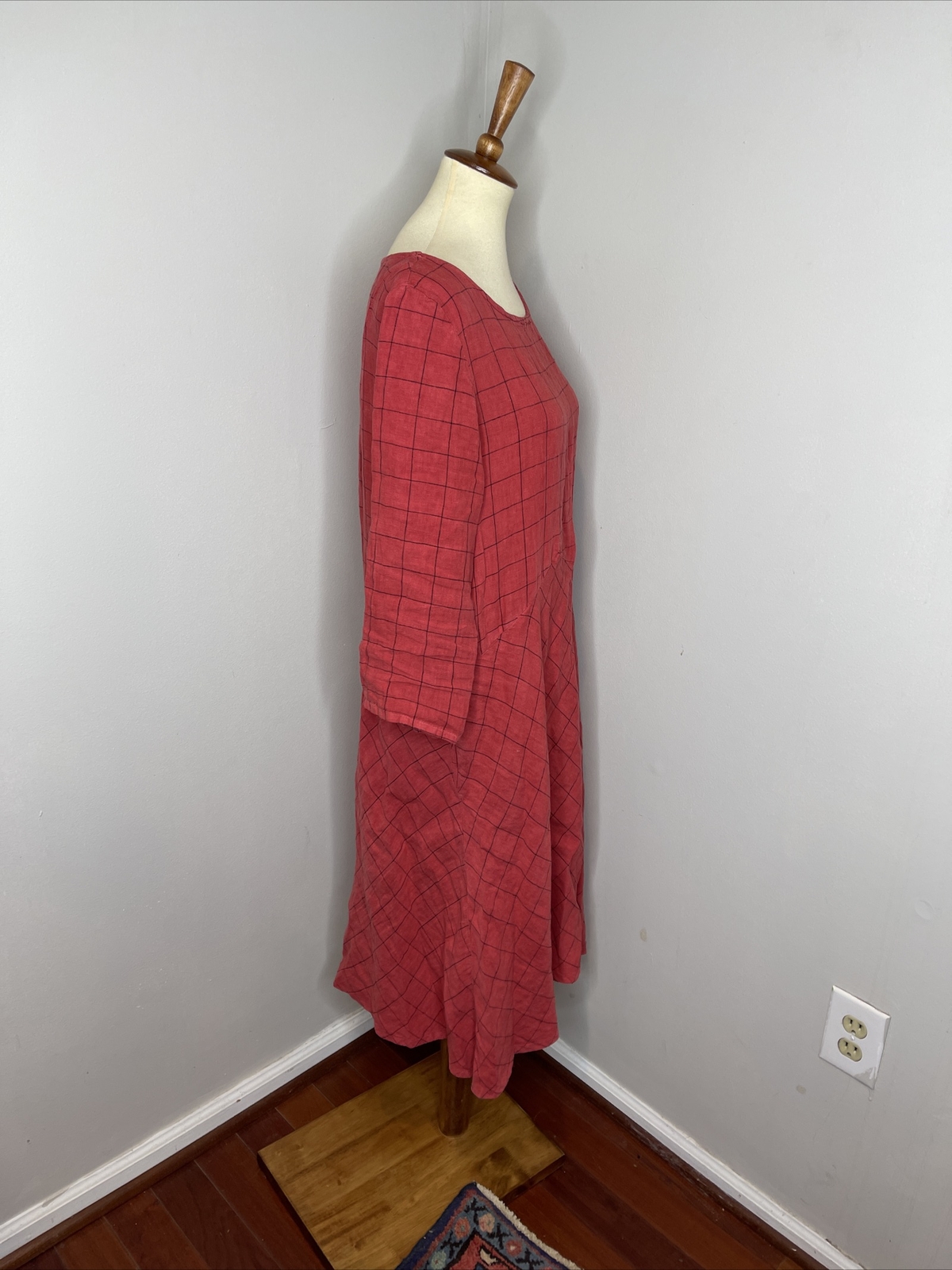 Lisa Bayne Linen Langenlook 3/4 Sleeve Dress Red Wind… - Gem