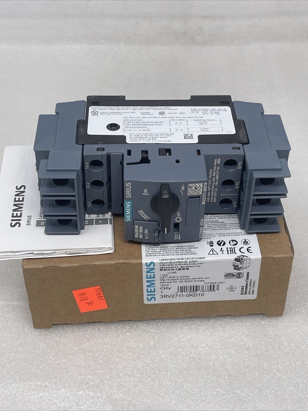 Siemens 3RV2711-0KD10 Circuit Breaker, 1.25 Amp, New in Box ...