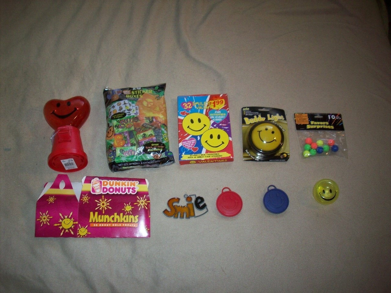Lot of 10 Happy Smiley Face Items, Valentines Cards Gumball, Stickers ...