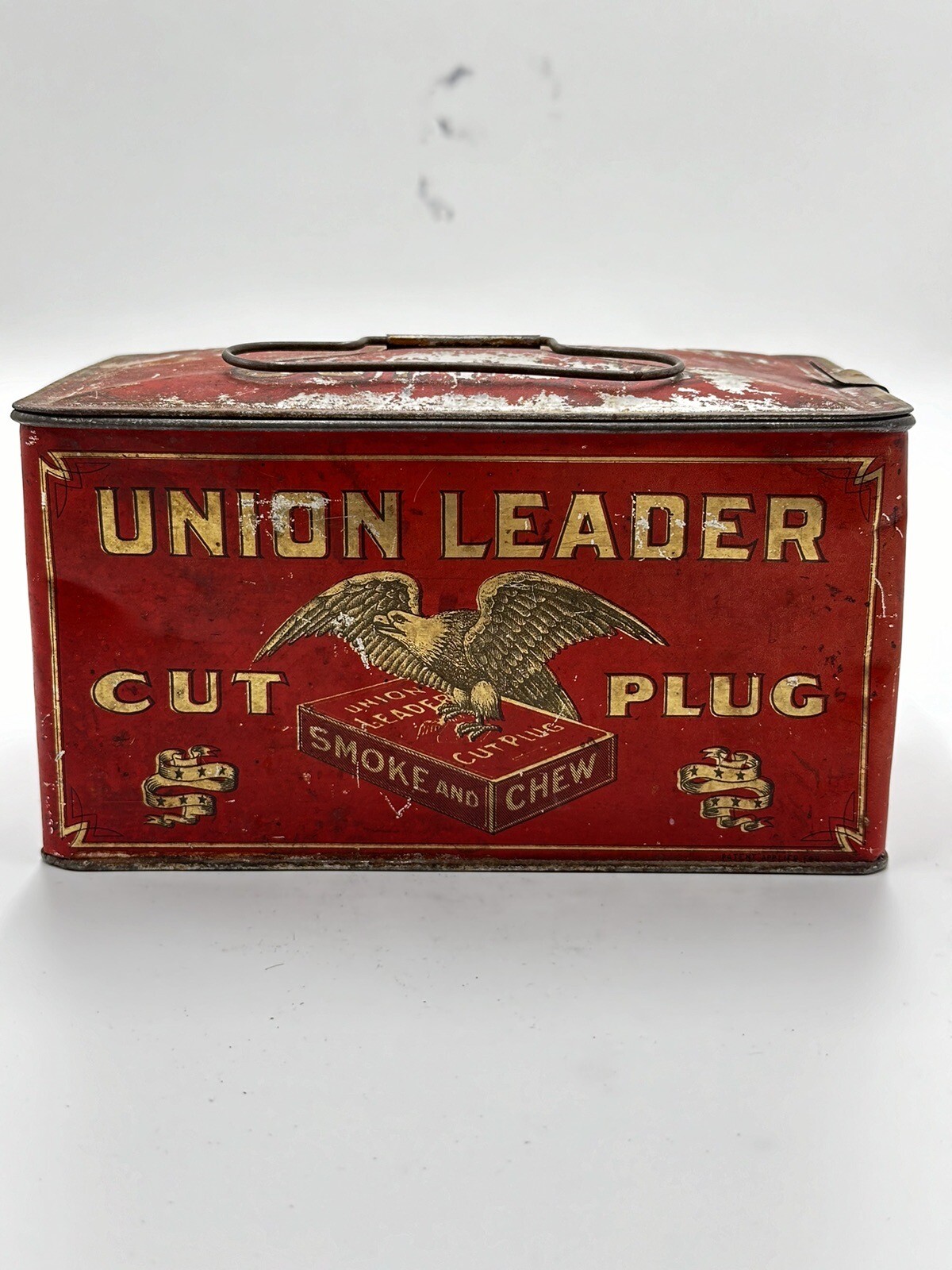 UNION LEADER Cut Plug Smoke and Chew LUNCH BOX Style EMPTY Tobacco TIN ...
