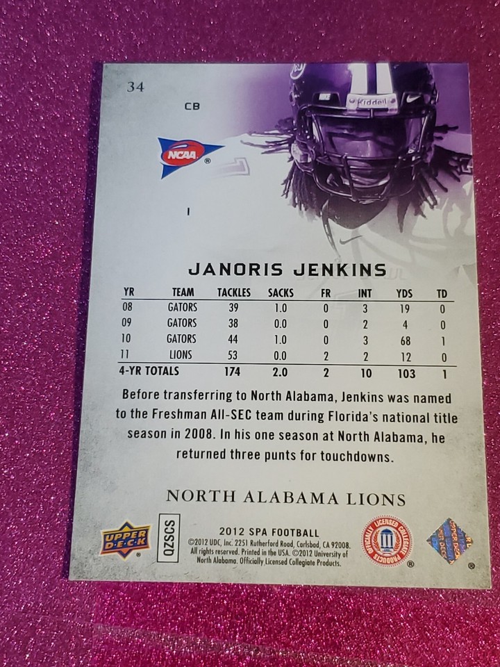2012 SP Authentic Janoris Jenkins #34 Rookie RC North Alabama Los ...
