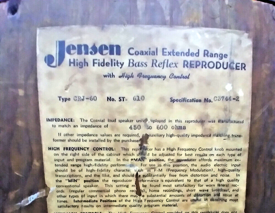 Jensen Type CRJ-60 Console Speaker with Fisher Speakers | eBay