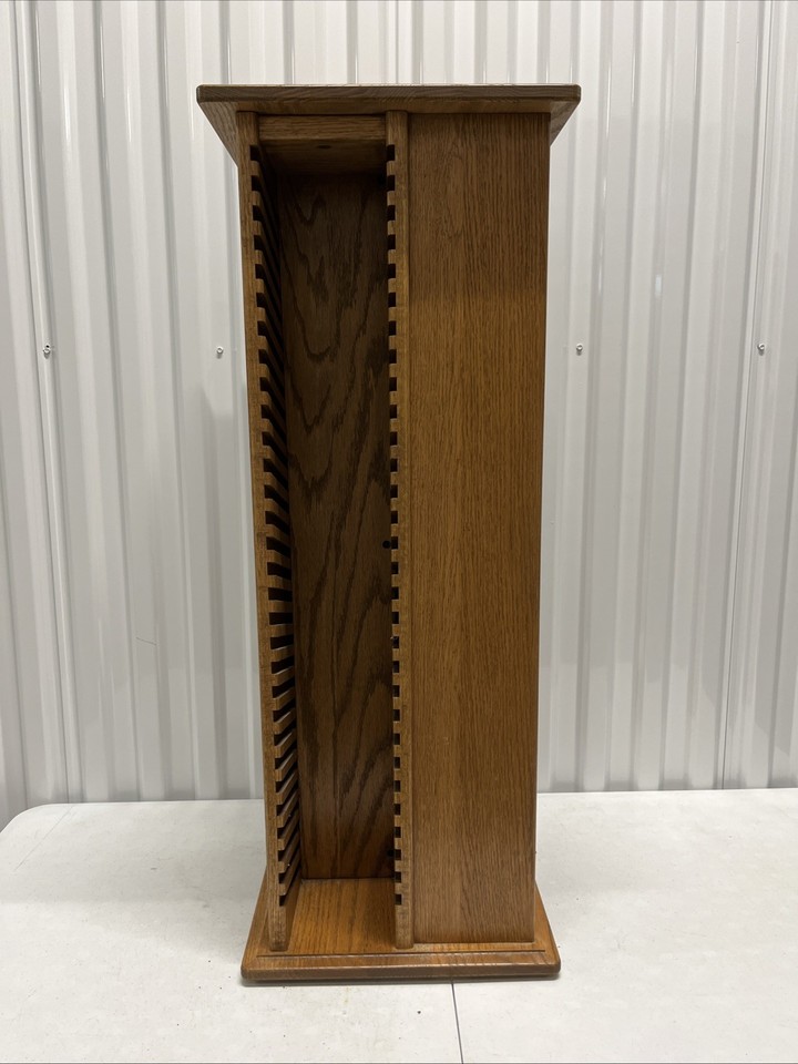 Vintage Solid Oak Rotating/Spinning 120 CD DVD Storage Tower Floor Rack ...