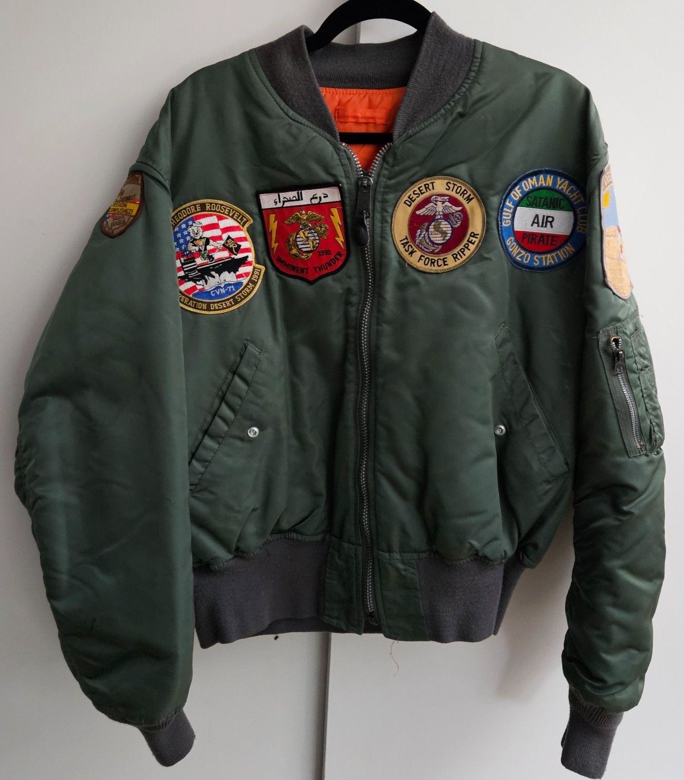 USMC Desert Storm Nylon Flight Jacket Patches Green Medium | eBay