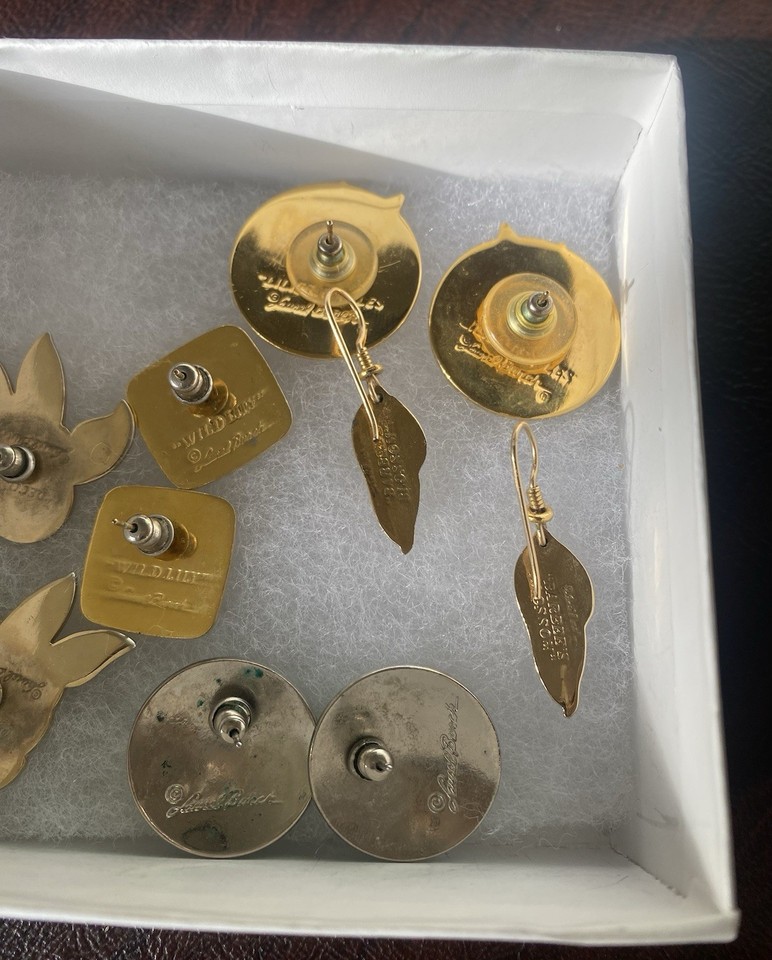 Lot 5 Signed Laurel Burch Vintage Earrings Deco Rose Wild Lily Bird ...