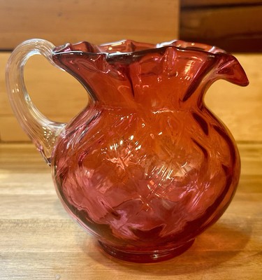 Fenton Art Glass Country Cranberry Pitcher With Crystal Handle | eBay
