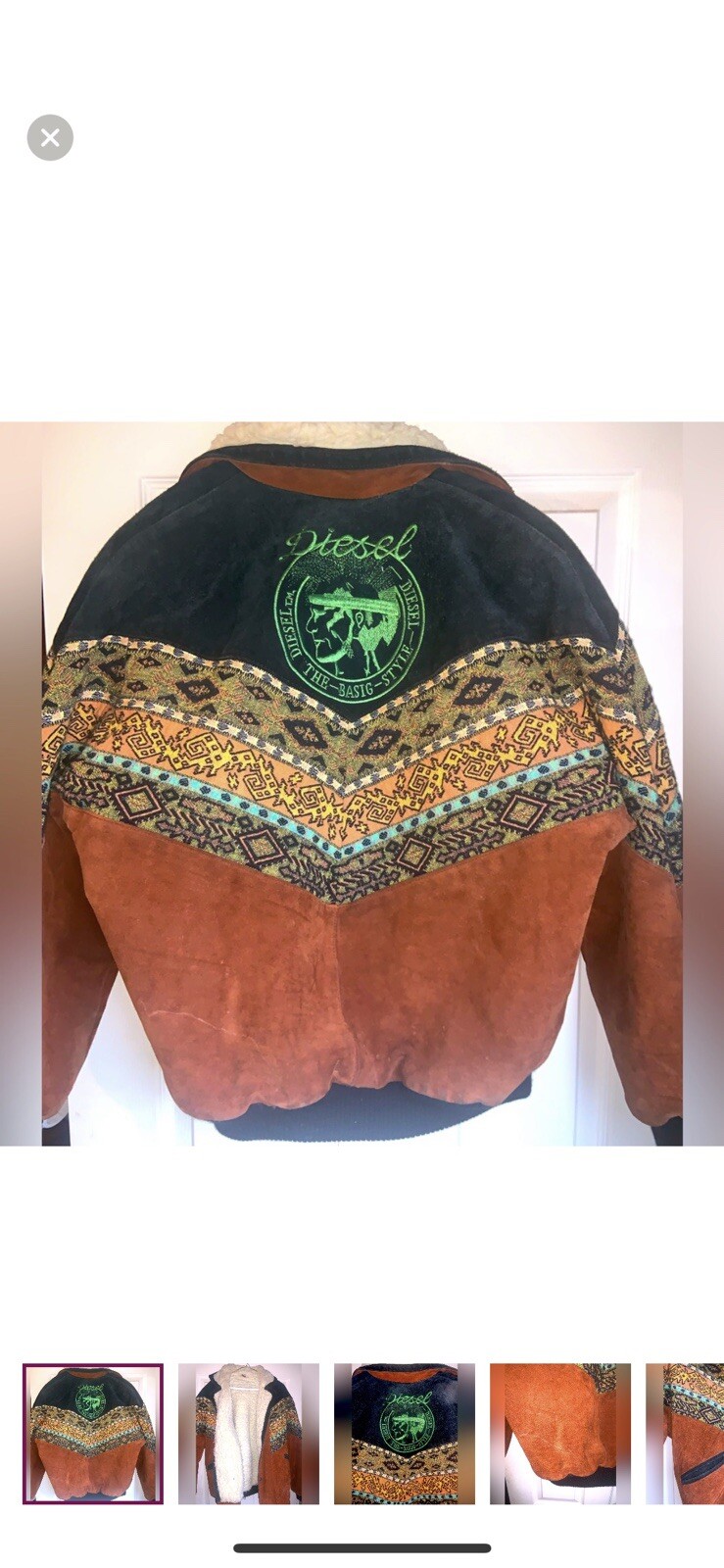Vintage DIESEL Suede Leather Jacket Aztec Print - Gem