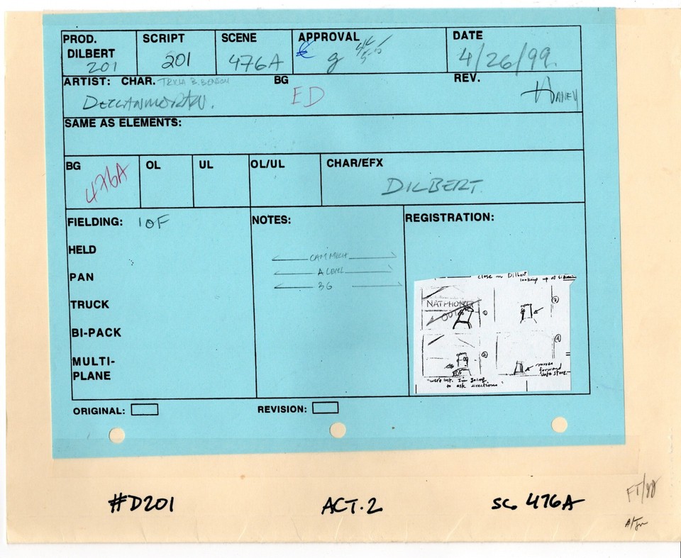 Scott Adams TV DILBERT ANIMATION CEL: "KEY SETUP" Scene 201-482a ...