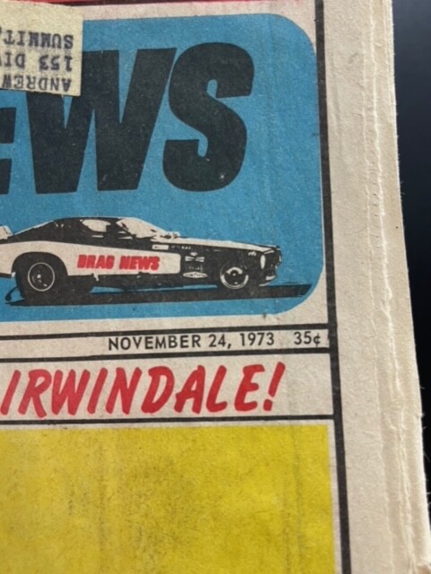 VRHTF VINTAGE NHRA ISSUE 11-24-1973 DRAG NEWS NEWSPAPER MANY PICS AND ...