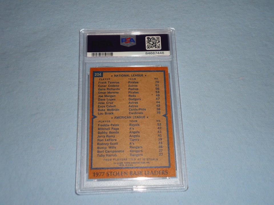 1978 Topps Baseball Card Stolen Base Leaders # 204 PSA Grade 5 EX ...