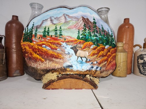 Tree Conk Shelf Mushroom Fungus Elk Deer Scene Wildlife Wilderness Hand ...