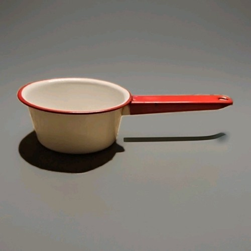VINTAGE WHITE & RED ENAMEL COOKING SAUCE PAN ♡ 9.75" LONG X 4-7/8 ...