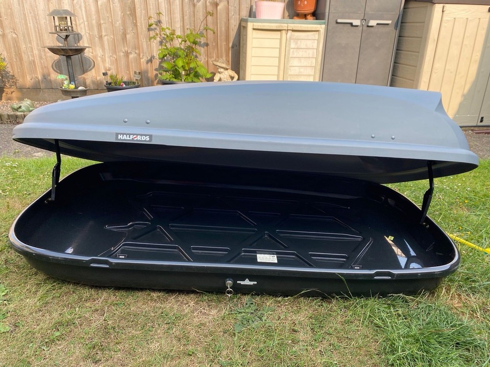 Lockable large grey Halfords roof box. Used | eBay UK