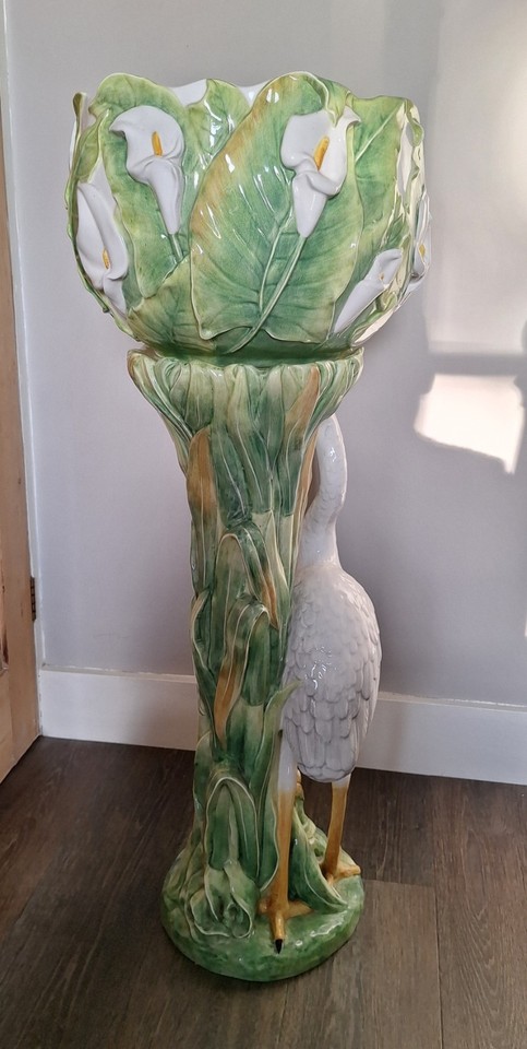 Delphin Massier style Heron & Lily Majolica Jardiniere Chaumette Paris ...