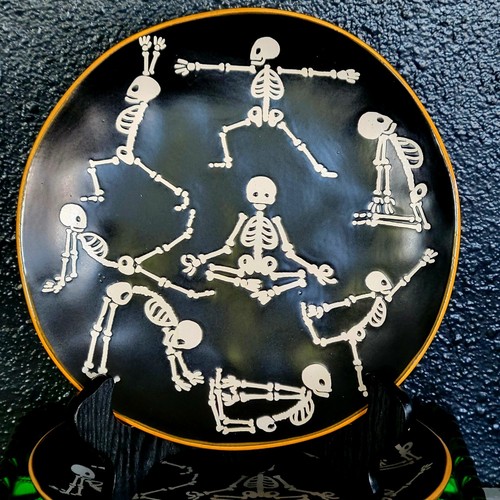 Eli + Ana Halloween Skeleton Namaste Yoga Salad Dessert Plates 8.5" NEW ...