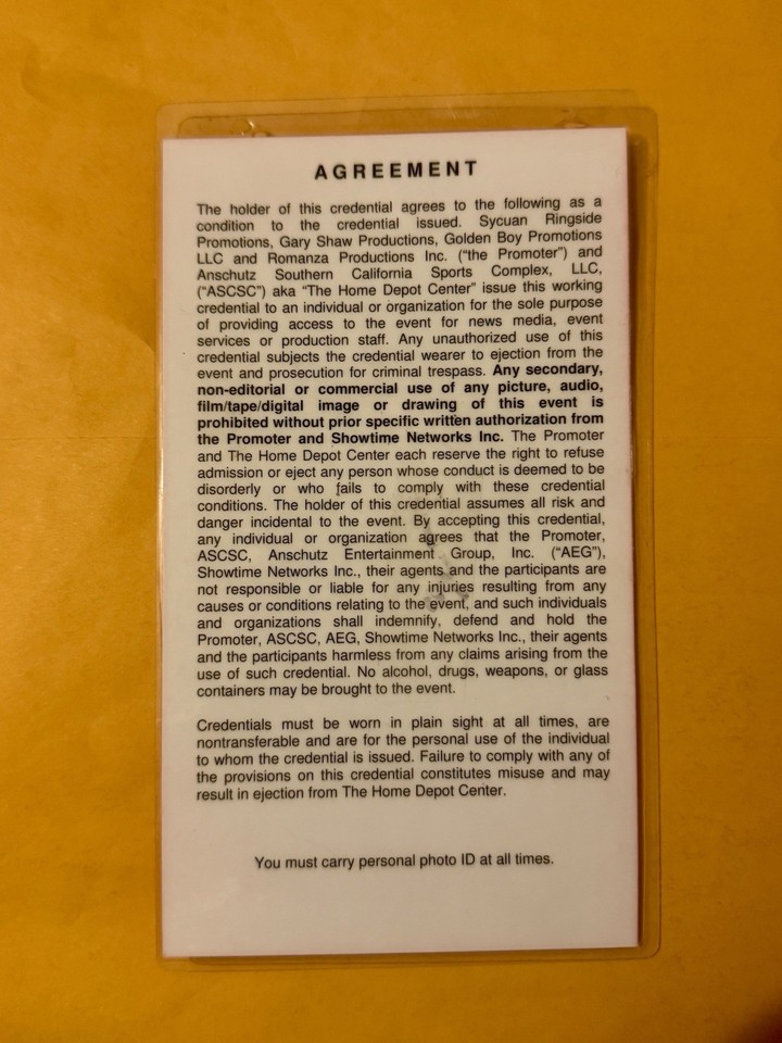 Boxing Media Press Credential Israel Vazquez vs Rafael Marquez (1997 ...