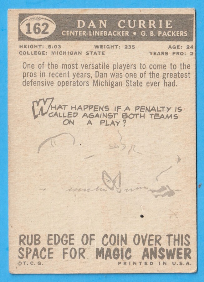 1959 Topps Football #162 Dan Currie - G-VG | eBay