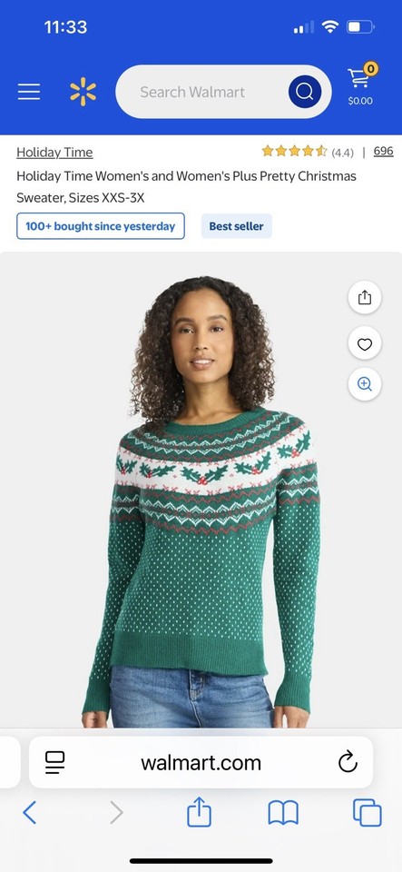 NWT Sweater VIRAL Walmart Sweater 1x Green Holly Holiday Time Ugly ...