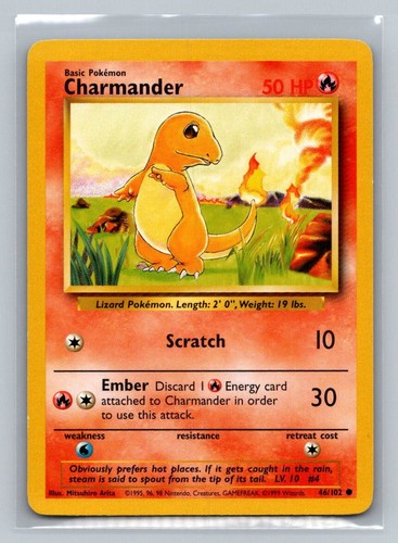 1999 Pokemon TCG Wizards of the Coast Base Set Charmander #46 Unlimited ...