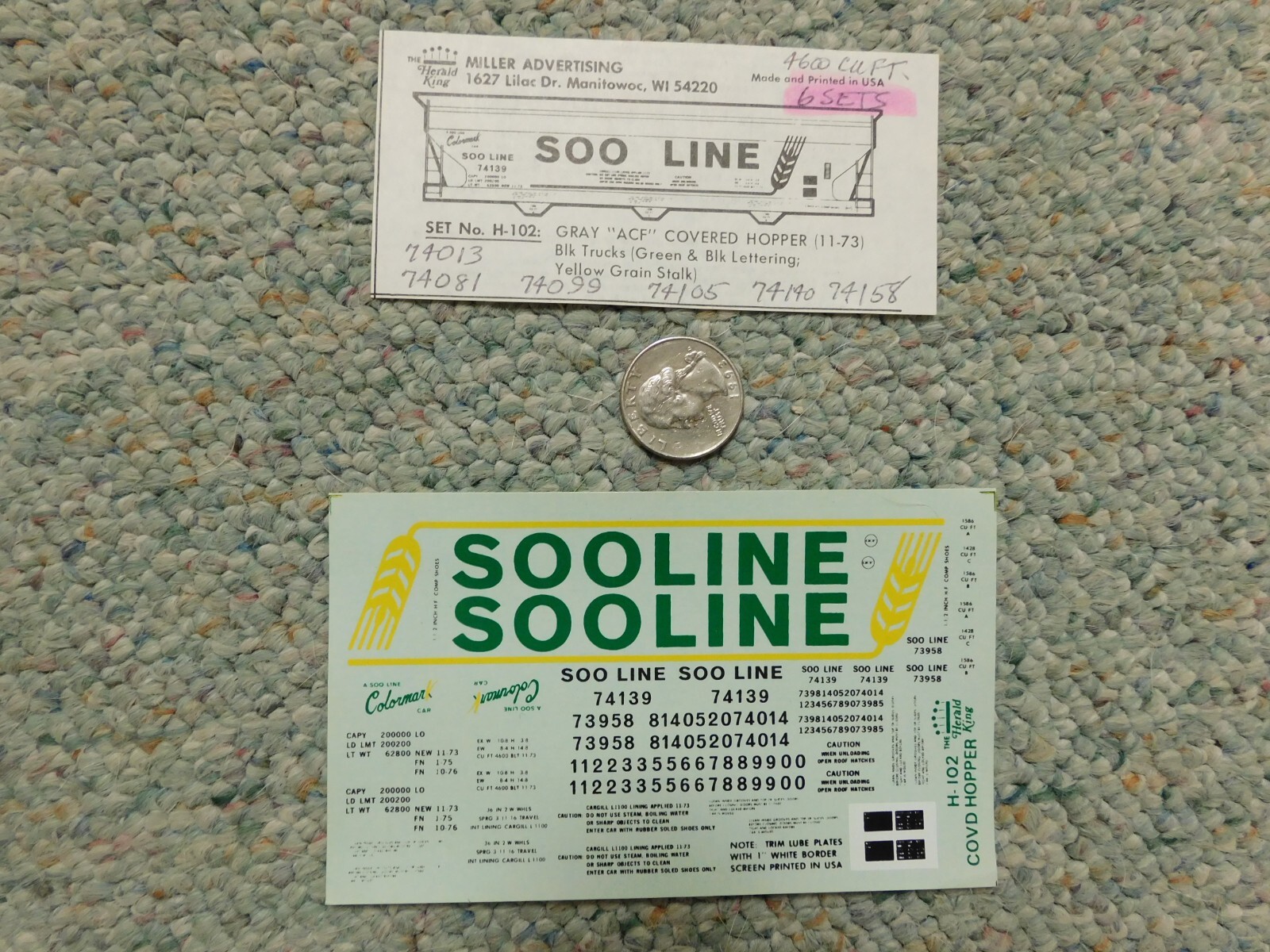 Herald King decals HO H-102 Soo Line gray ACF covered hopper SHEET ONLY ...