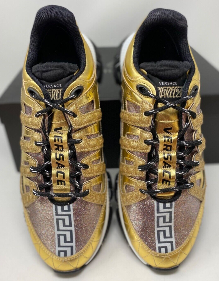 $1125 Men's Versace Trigreca Gold Glitter Sneakers DSU80941A02748 6Y090 ...