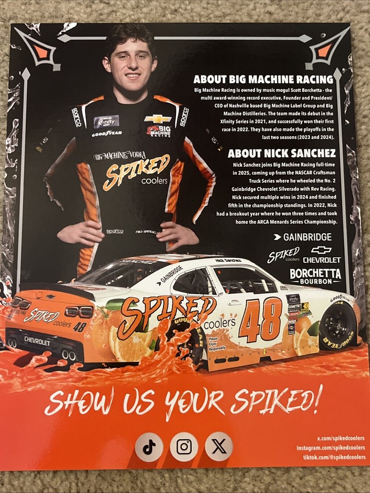 AUTOGRAPHED Nick Sanchez 8x10 2025 Spiked Coolers NASCAR Xfinity Hero ...