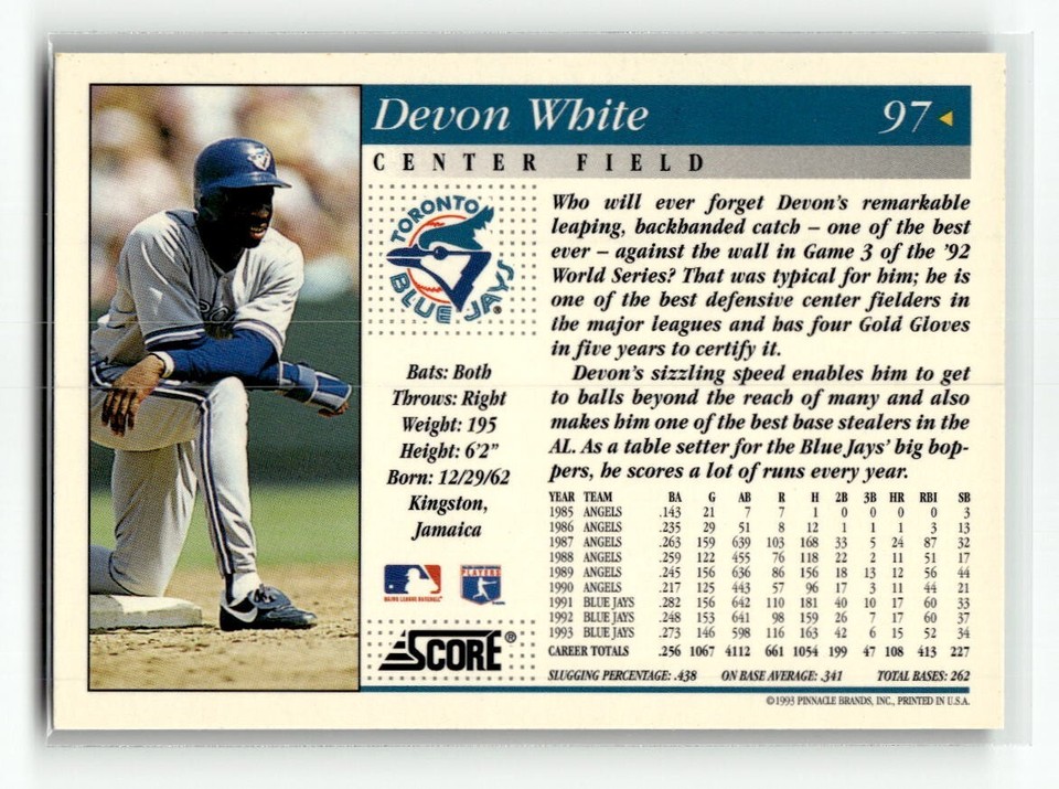 1994 Score Devon White #97 Toronto Blue Jays Baseball | eBay