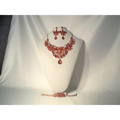 Red rhinestone necklace set wedding MOB necklace, prom homecoming party ...