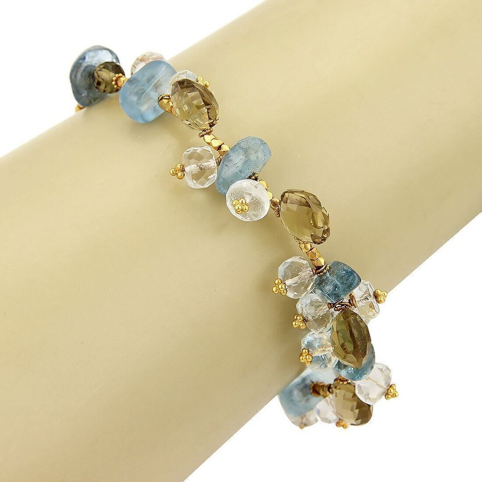 Laura Gibson 22k Gold & Multi-Color Beaded Cluster Gemstone Toggle ...