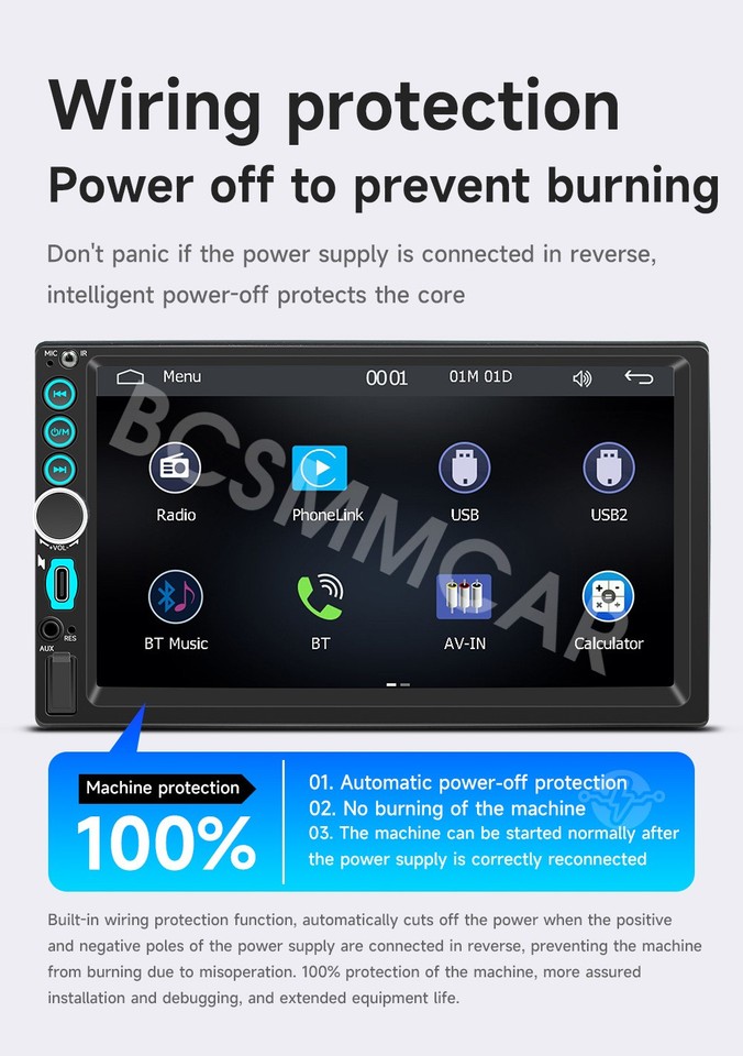 7in Car Radio Multimedia Player Bluetooth FM USB For Apple Carplay ...