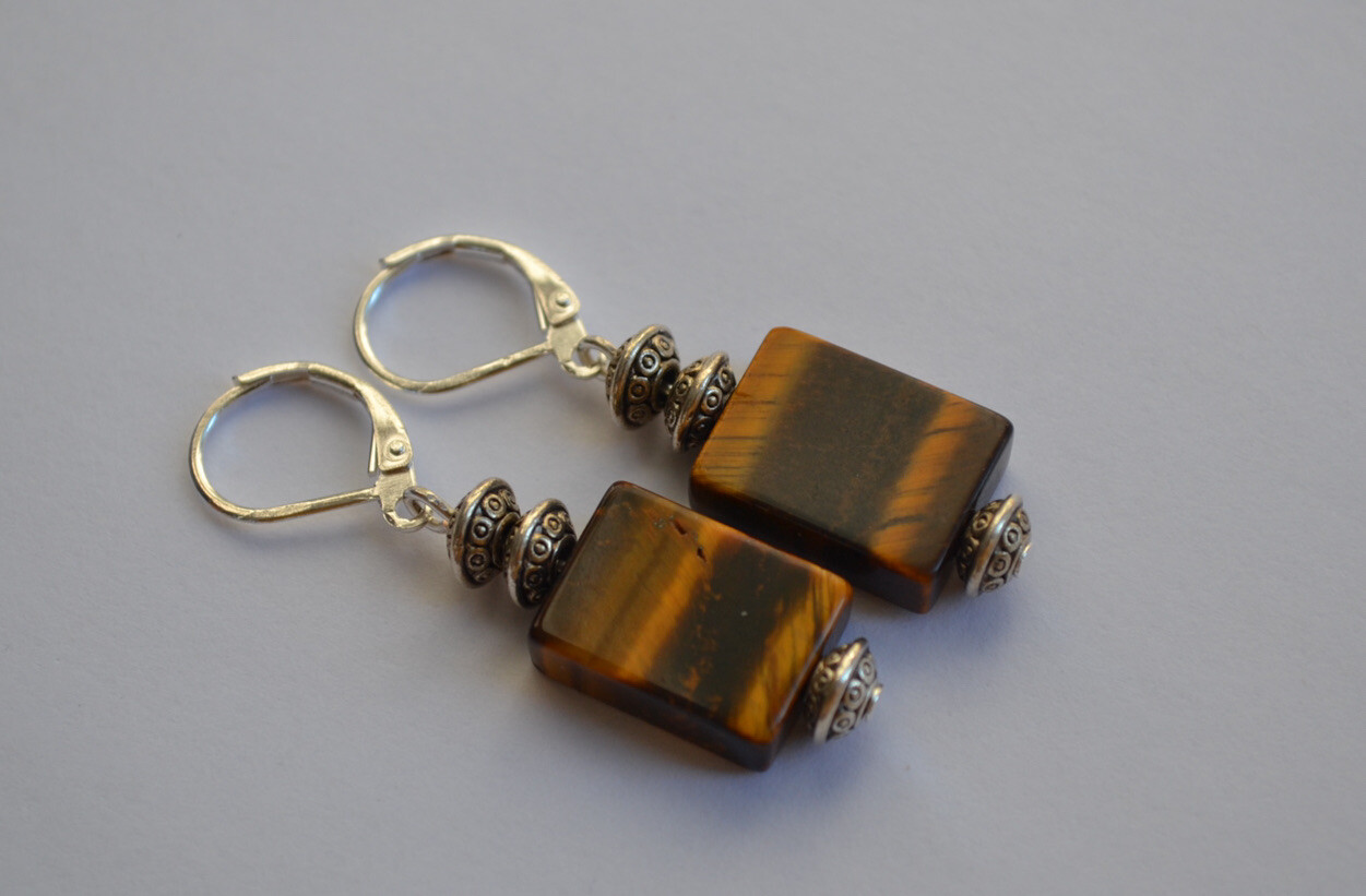 Handmade Natural tiger's eye 925 Sterling Silver Earring | eBay