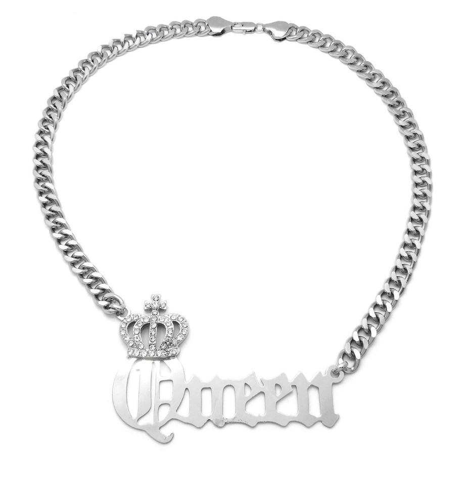 Women's Hip Hop Iced Crowned QUEEN Pendant & 9mm 18" Cuban Chain Choker ...