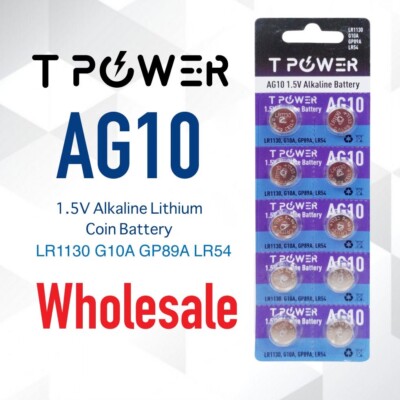 Tpower LR1130 AG10 189 G10A LR54 GP89A Battery 1.5V Alkaline Batteries ...