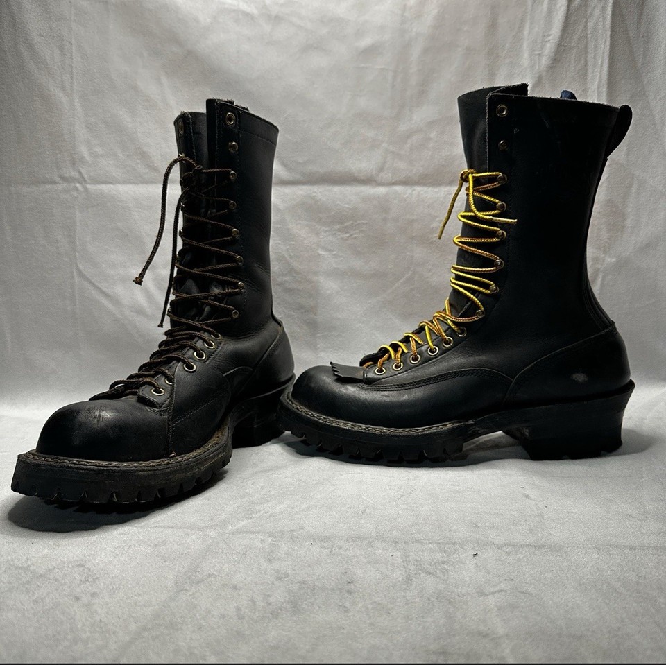 WHITE’S SMOKEJUMPER BLACK LEATHER HANDMADE W/ LINEMAN PATCH VIBRAM LUG ...