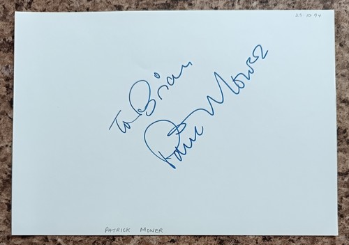 Patrick Mower "Target" "Carry On England" Personally Signed Page AFTAL ...