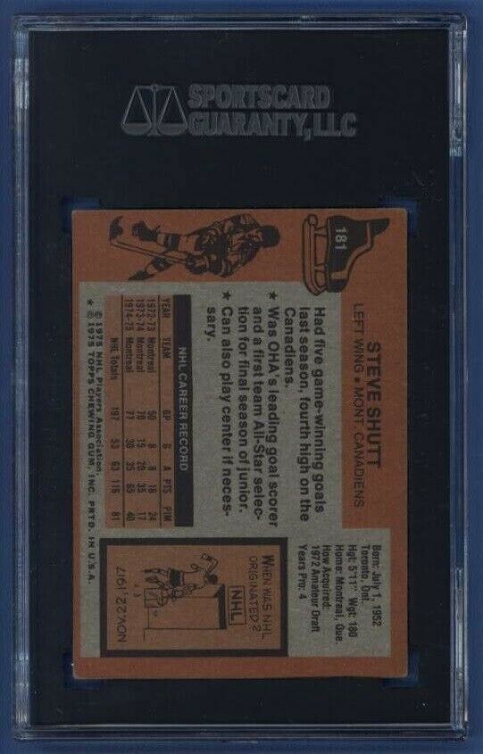 1975-76 Topps #181 STEVE SHUTT *AUTOGRAPH Cert. SGC Authentic CANADIENS ...