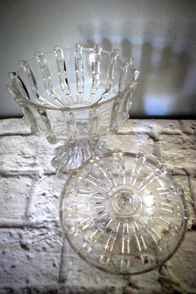 EAPG Large Broken Column Rattan Covered Compote 13" Tall Antique Glass ...