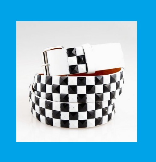 Mens Womens 3-Row Metal Pyramid Studded Leather Belt Checker Punk Rock ...