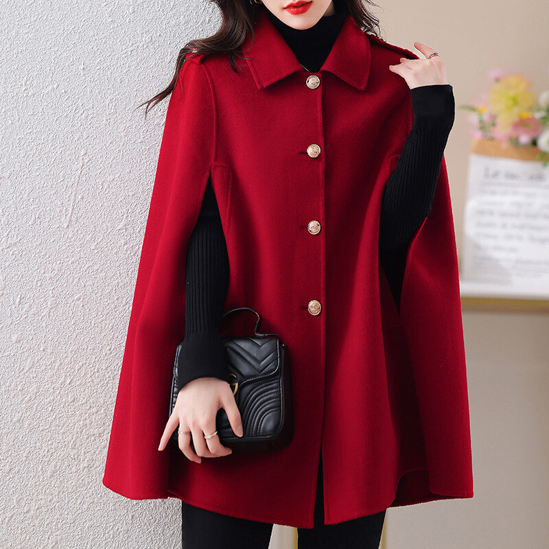 Women's Autumn Cloak Woolen Blend Coat British Commuter Lapel Poncho ...