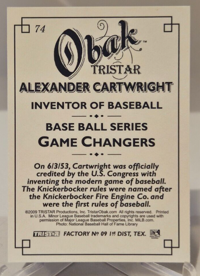 2009 Tristar Obak ALEXANDER CARTWRIGHT, Founder Of Baseball #74 | eBay