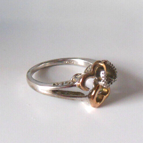 JWBR 925 Sterling Silver & 14K Gold Open Heart Diamond Ring Size 6.5 | eBay