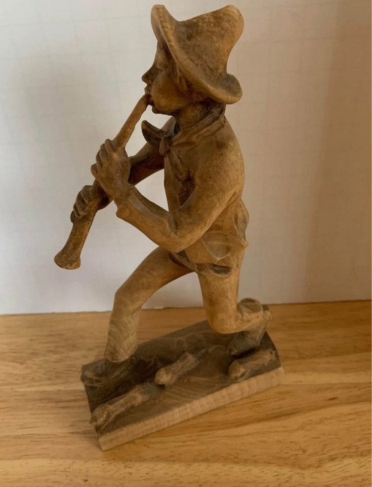 Vintage Wood Hand Carved Pied Piper of Hamelin Figure Sculpture Statue ...